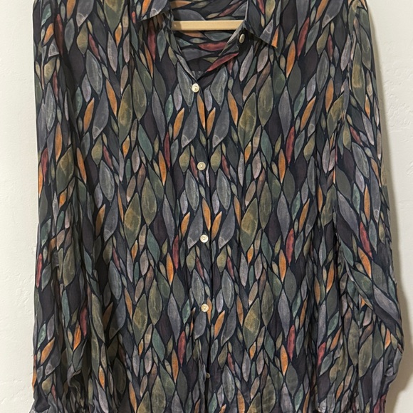 Apny | Tops | Multicolor Leaf Pattern Button Down Shirt | Poshmark